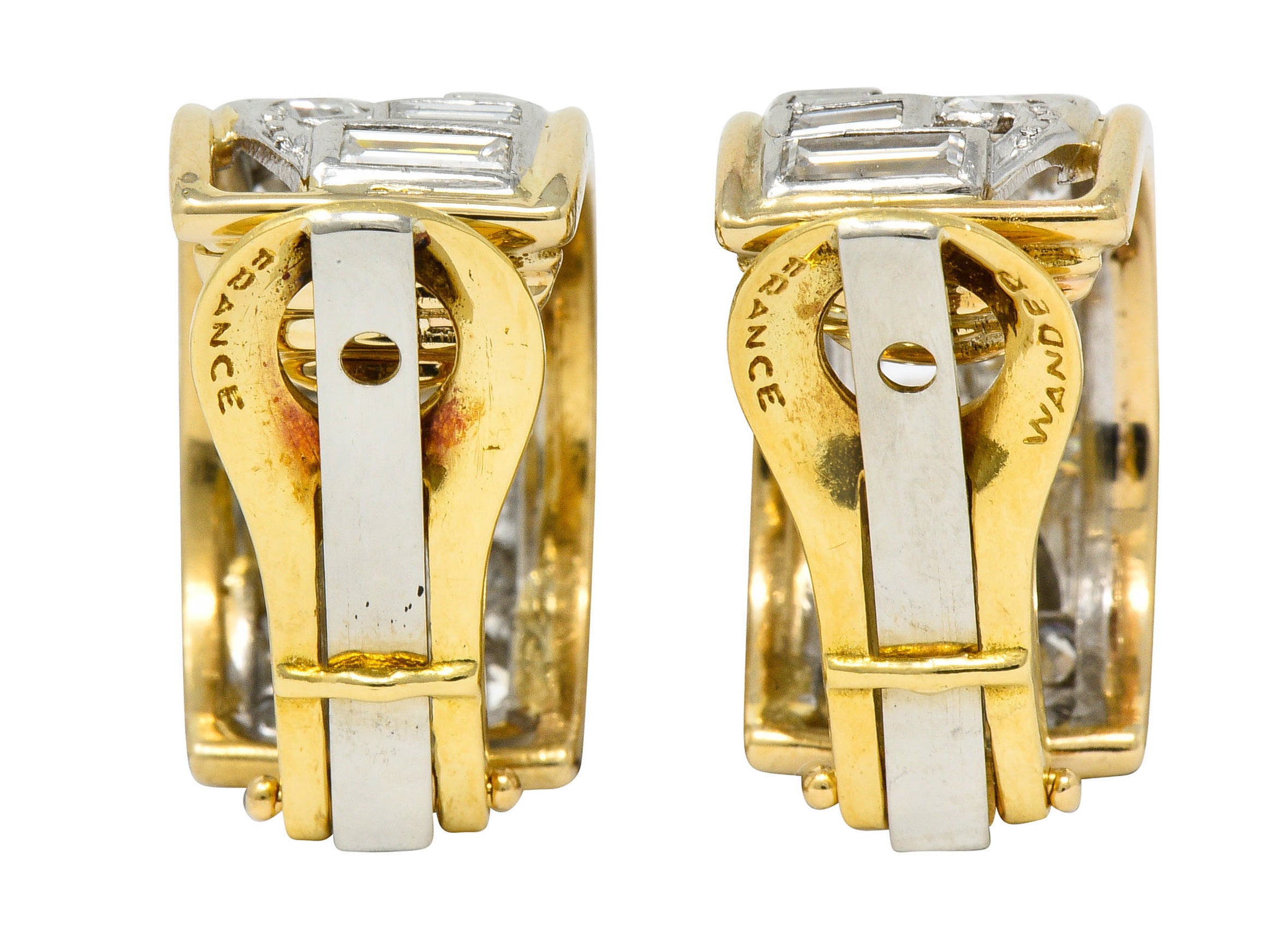 Wander France 2.00 CTW Diamond Platinum 18 Karat Gold J Hoop Earrings ...