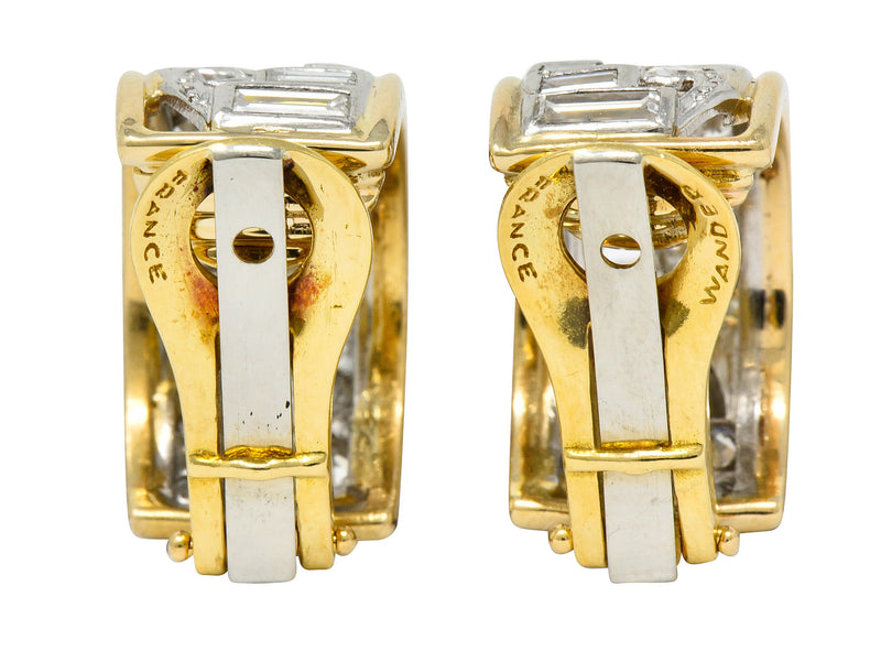 Wander France 2.00 CTW Diamond Platinum 18 Karat Gold J Hoop Earrings ...