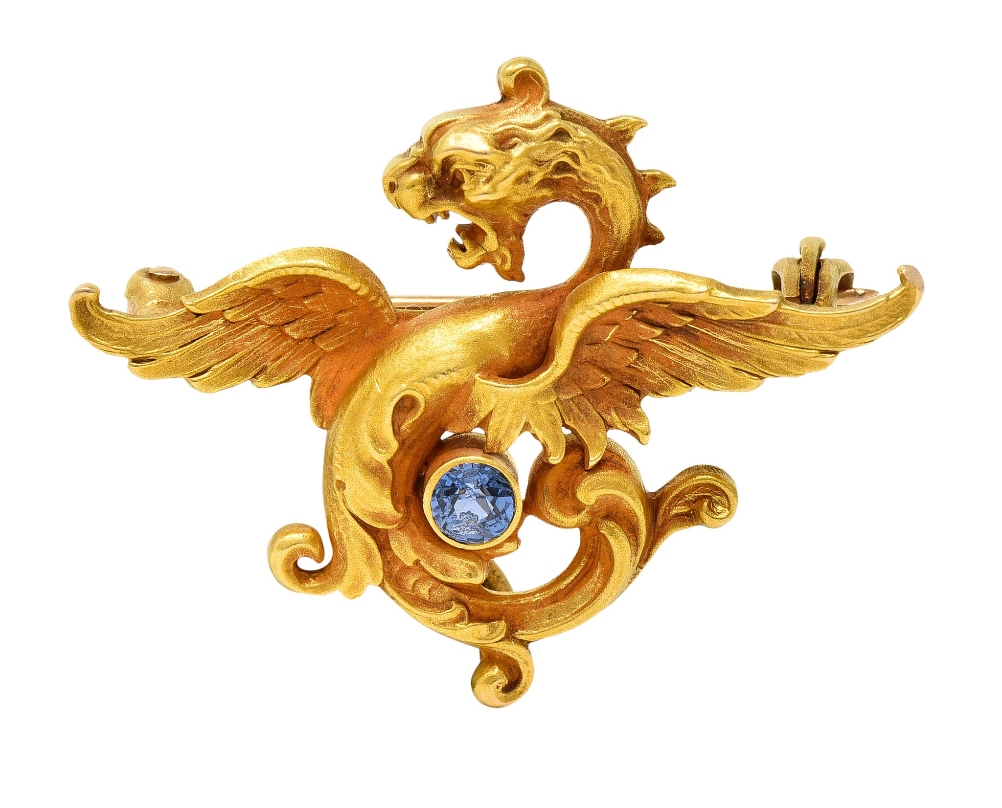 Whiteside Blank Art Nouveau Sapphire 14 Karat Yellow Gold Serpent Drag