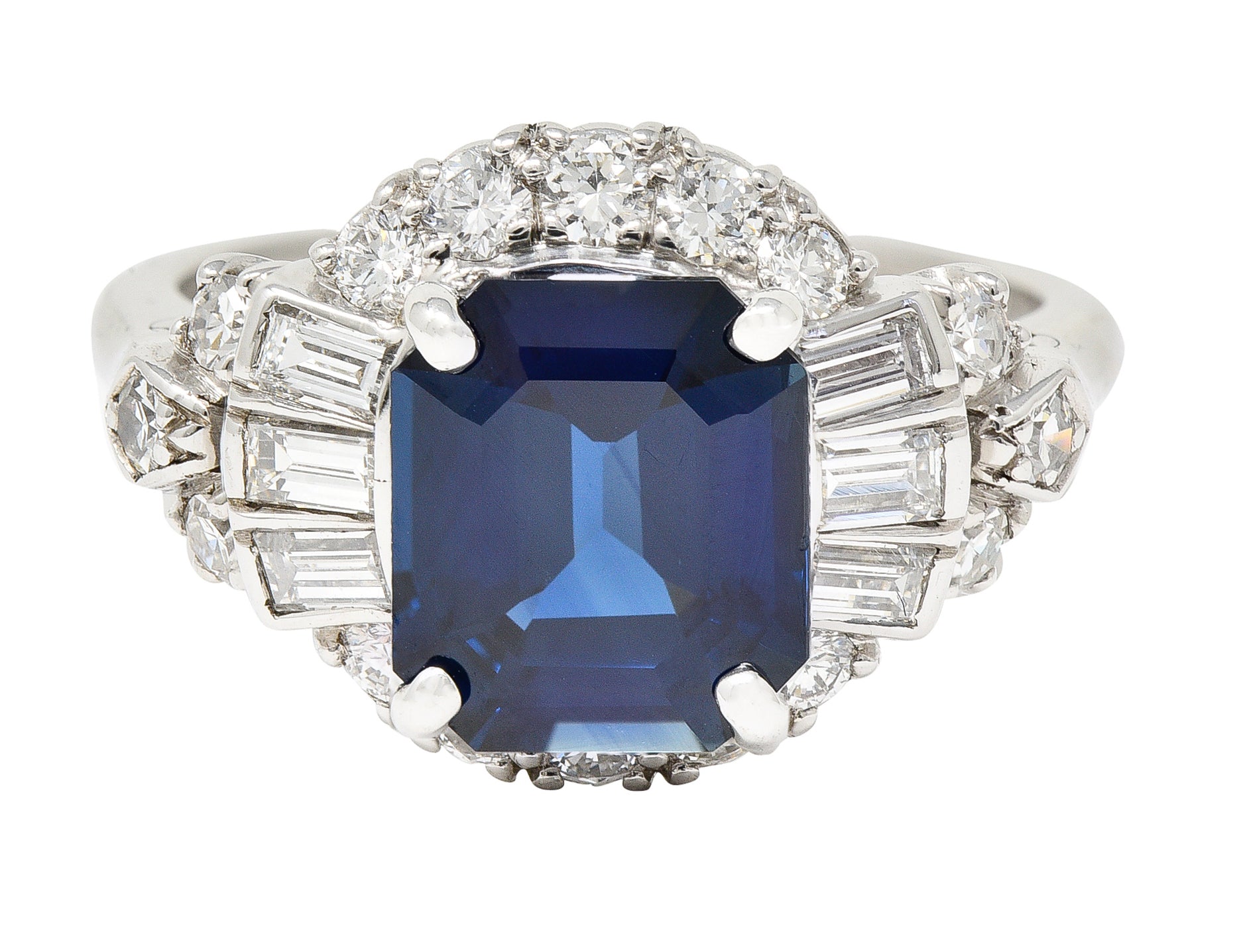 Granat Bros. Mid-Century 3.70 CTW No-Heat Sapphire Diamond Platinum ...