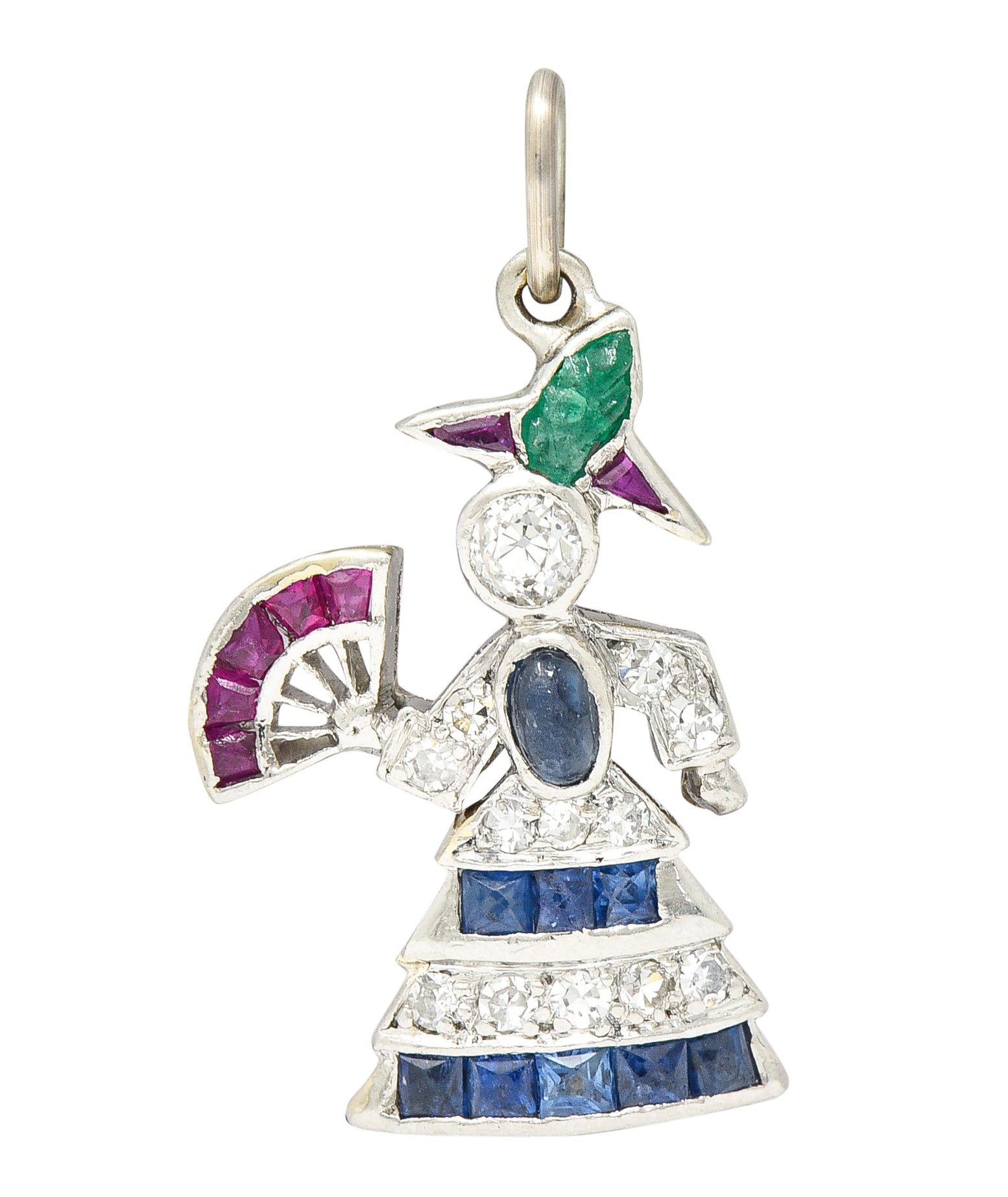 Art Deco Diamond Emerald Sapphire Ruby Platinum Flamenco Dancer Charm ...