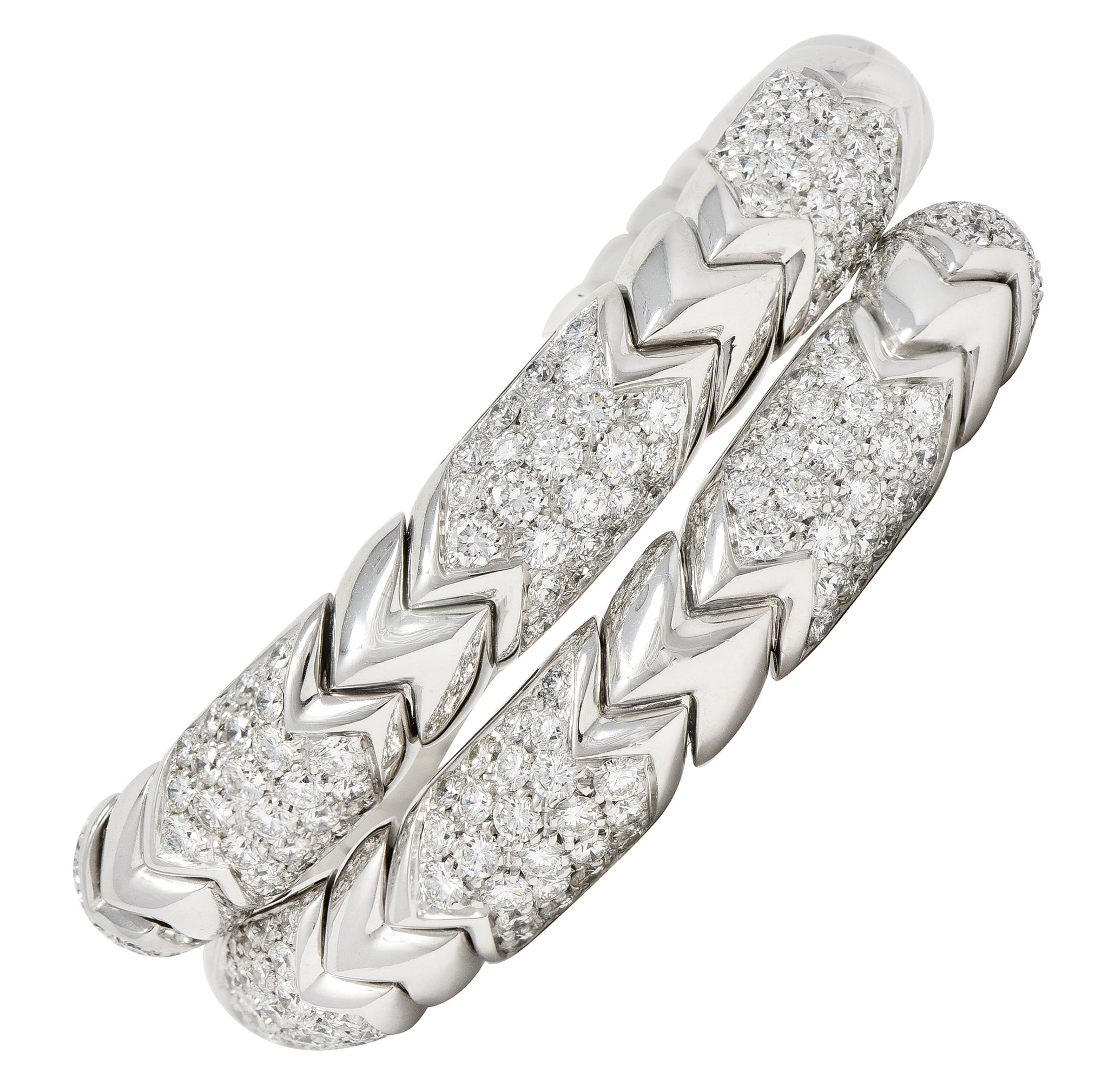 Bulgari French 6.50 CTW Diamond 18 Karat White Gold Spiga Serpenti Wrap ...