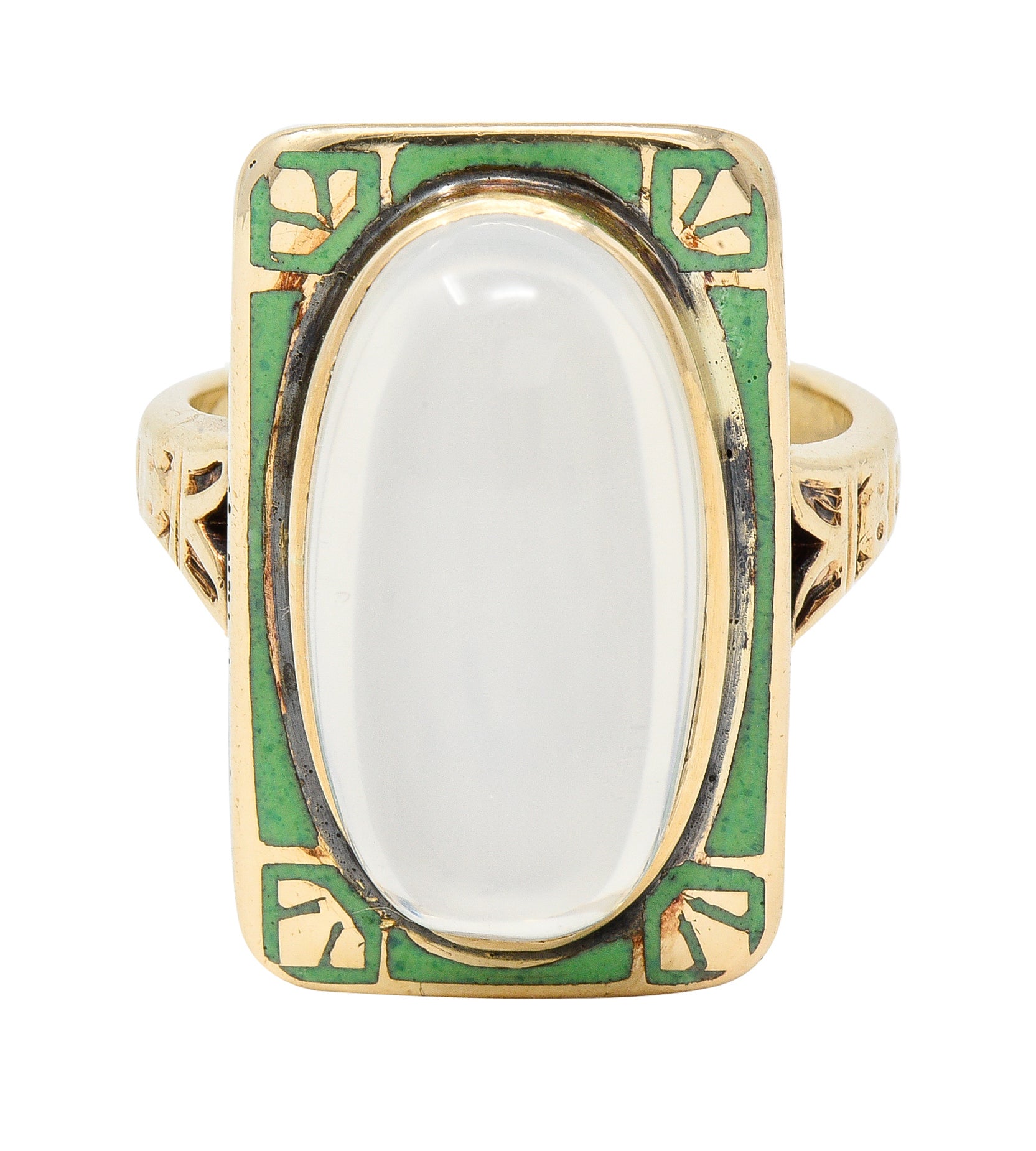 Allsop Bros. Art Nouveau Moonstone Cabochon Enamel 10 Karat Yellow Gold ...