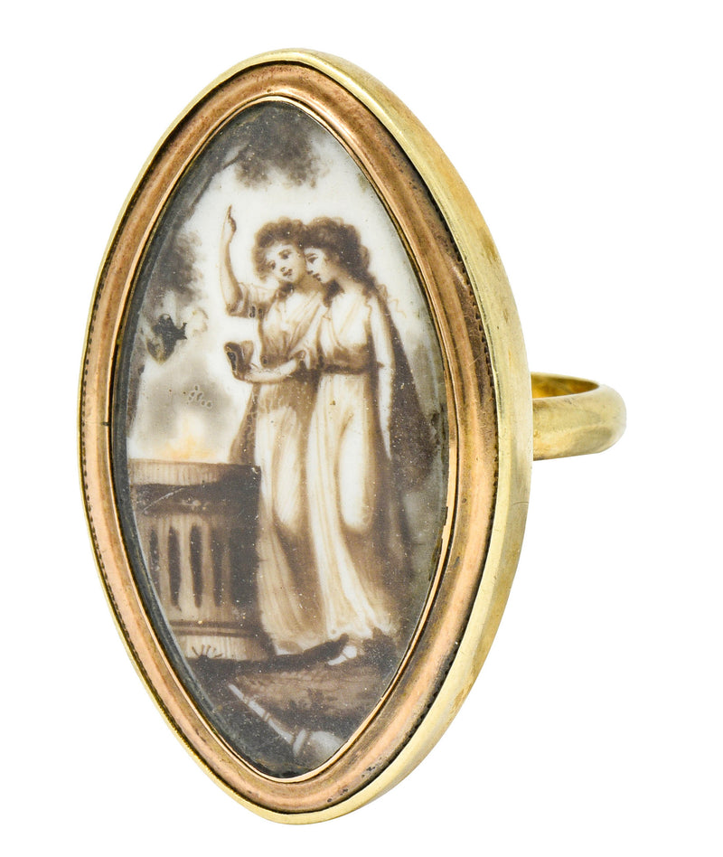 Georgian Sepia Painted 14 Karat Gold Navette Mourning Ring Circa 1800s ...
