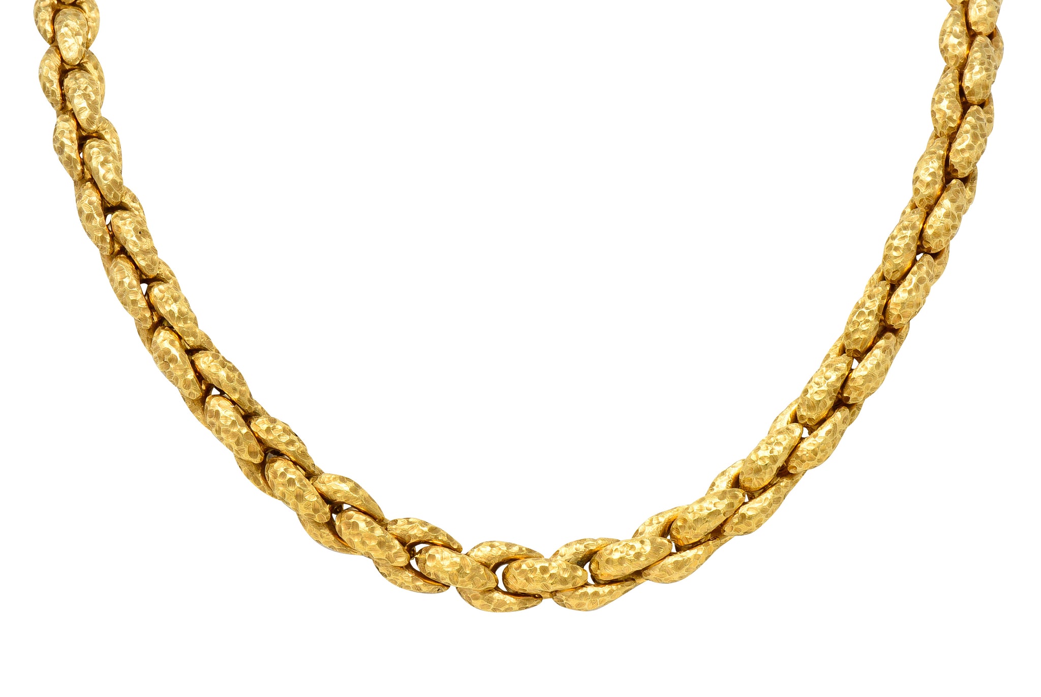 1980’s Diamond 18 Karat Yellow Gold Hammered Cable Chain Vintage Necklace