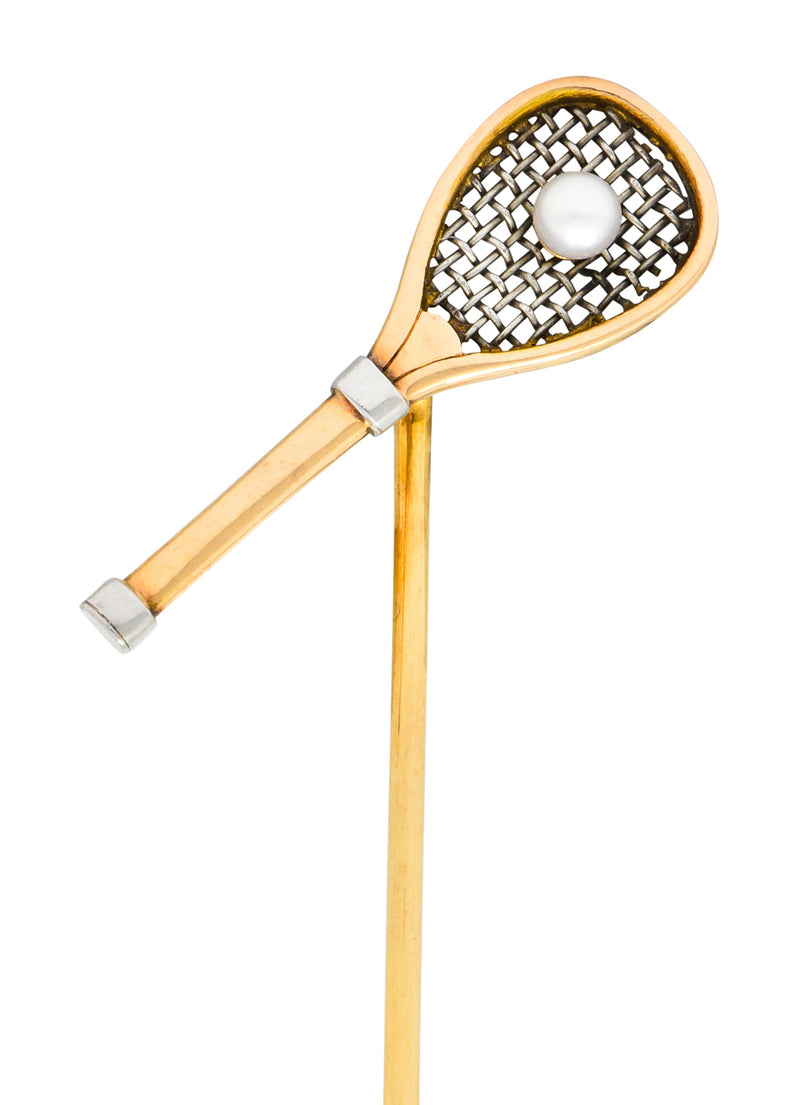 Edwardian Pearl Platinum-Topped 14 Karat Rose Gold Tennis Racket ...