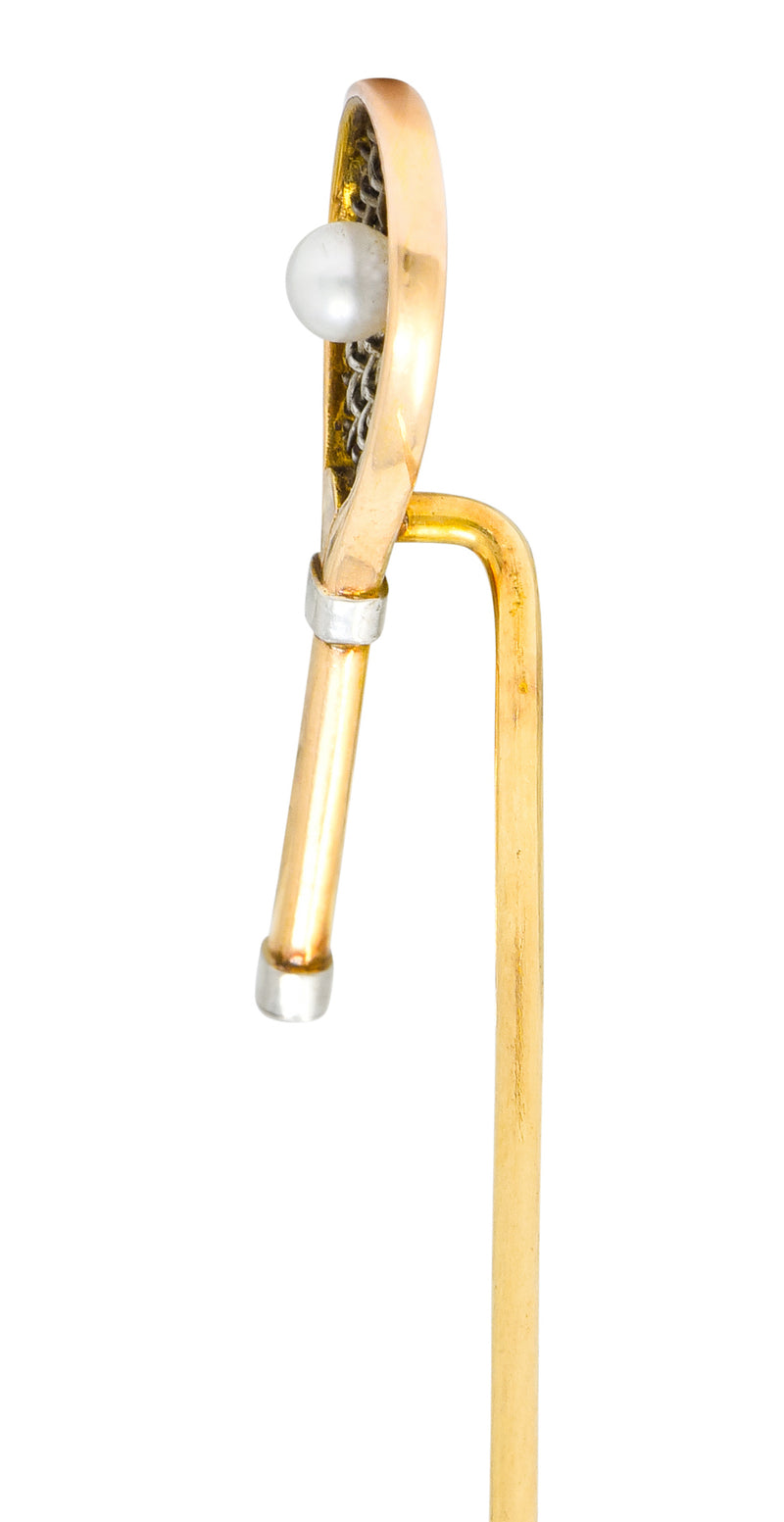 Edwardian Pearl Platinum-Topped 14 Karat Rose Gold Tennis Racket ...