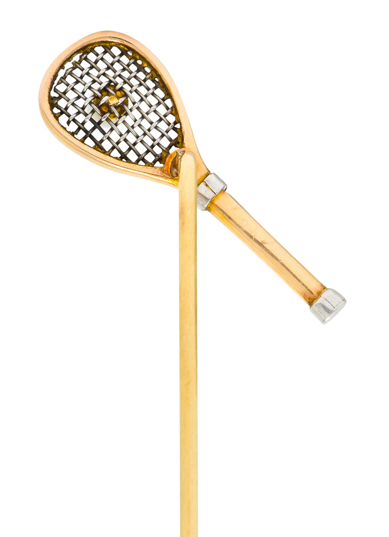 Edwardian Pearl Platinum-Topped 14 Karat Rose Gold Tennis Racket ...