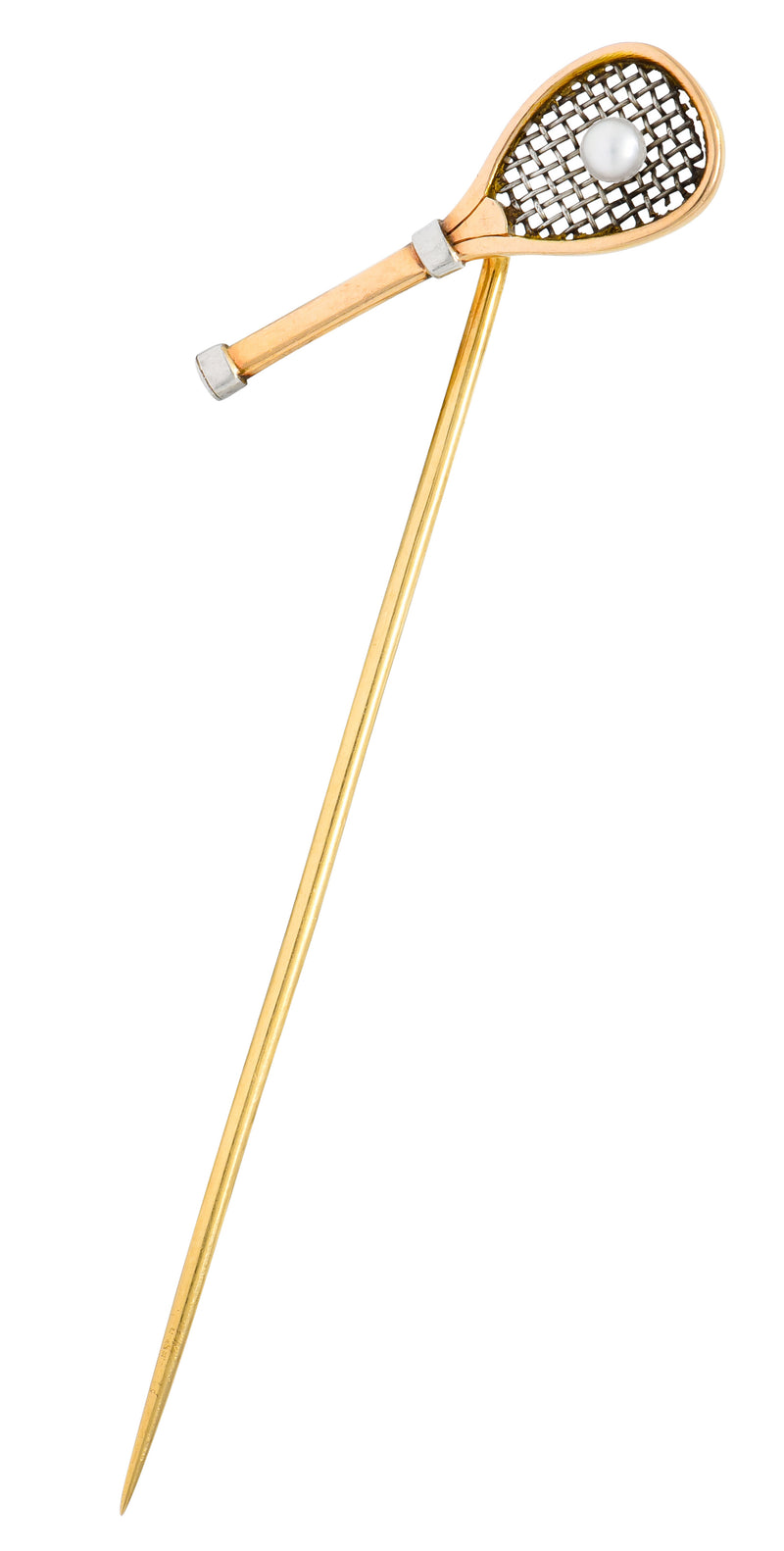 Edwardian Pearl Platinum-Topped 14 Karat Rose Gold Tennis Racket ...