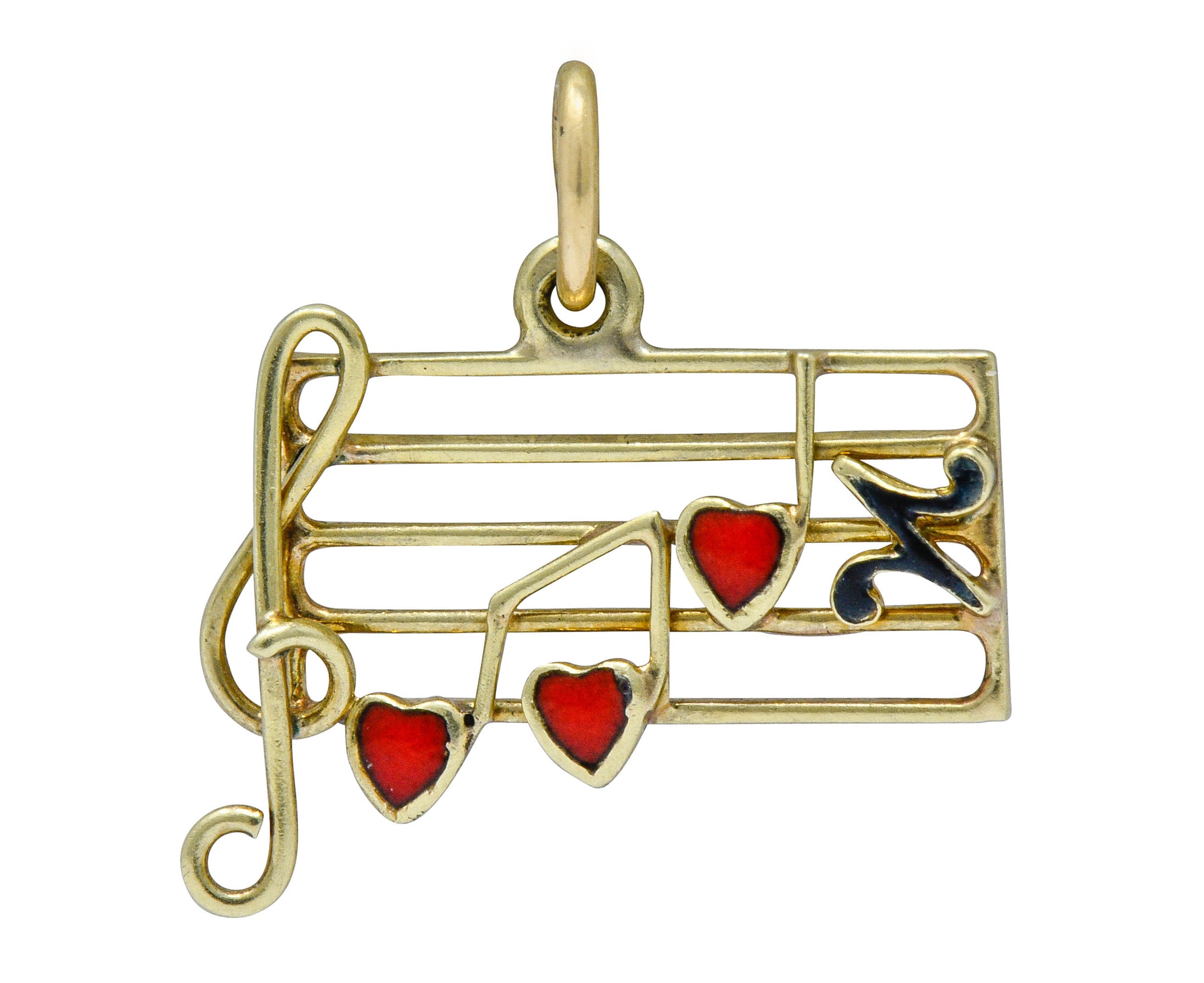 Retro Enamel 14 Karat Gold Music Note Charm | Wilson's Estate Jewelry