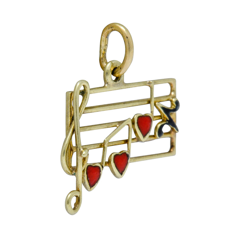 Retro Enamel 14 Karat Gold Music Note Charm | Wilson's Estate Jewelry