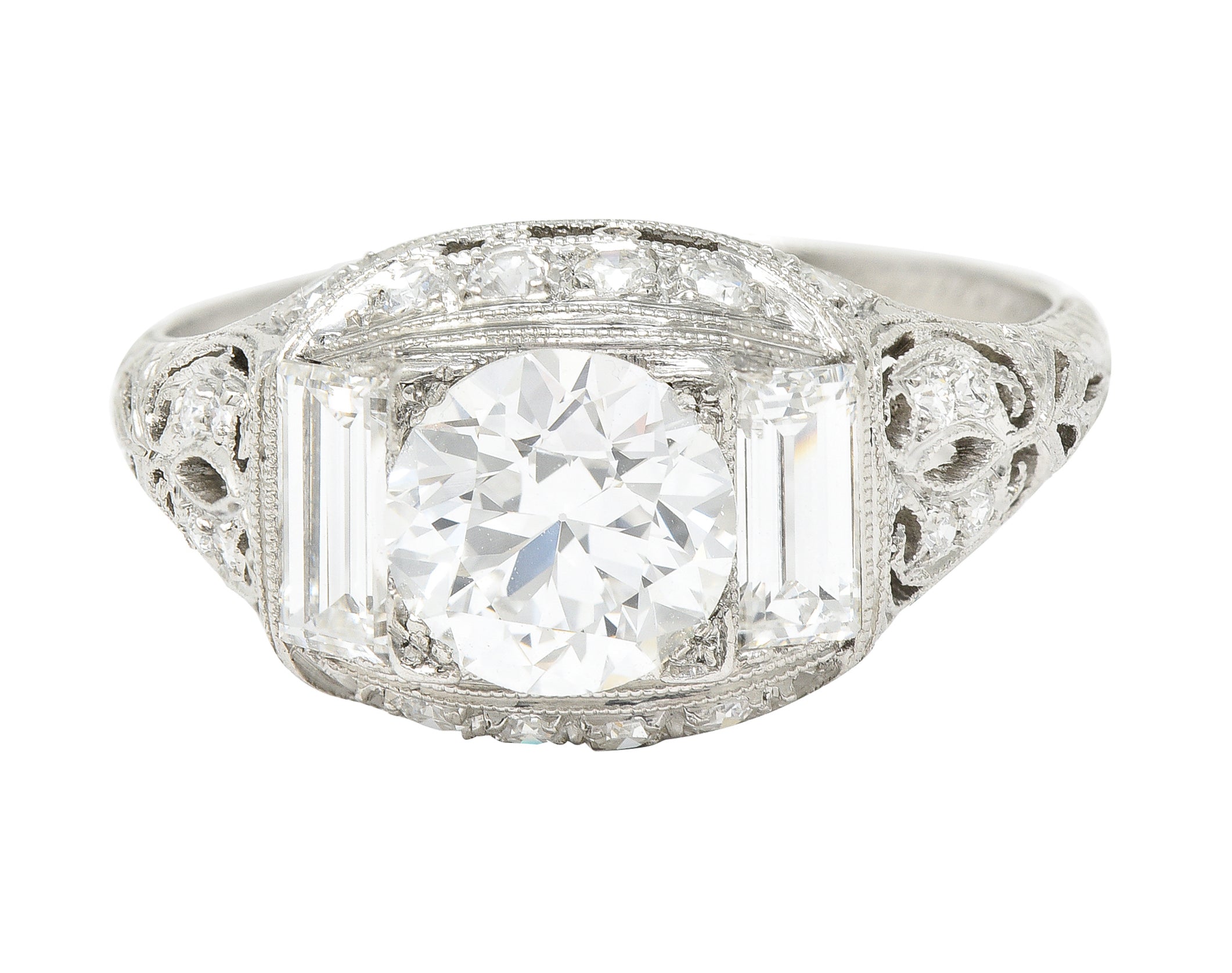 Art Deco 2.35 CTW Old European Cut Diamond Platinum Milgrain Bombay ...