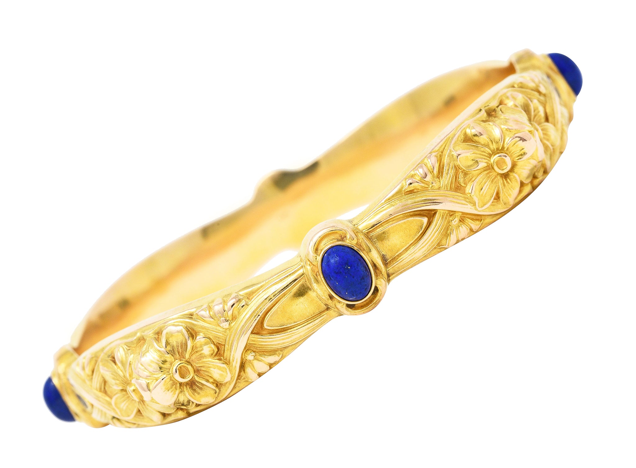 Art Nouveau Lapis Lazuli 14 Karat Yellow Gold Daisy Floral Antique ...