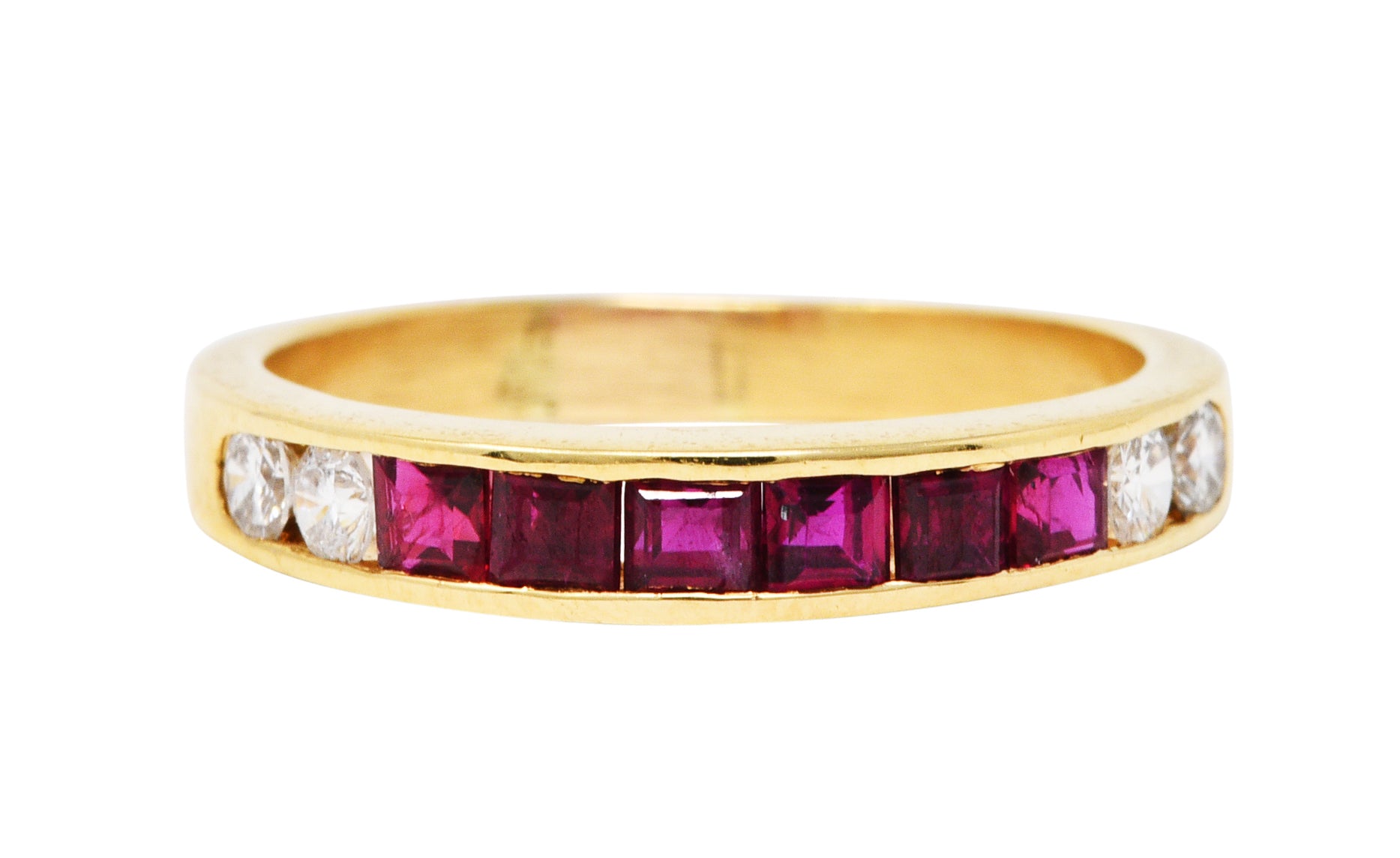 Vintage Ruby Diamond 18 Karat Gold Channel Band Ring