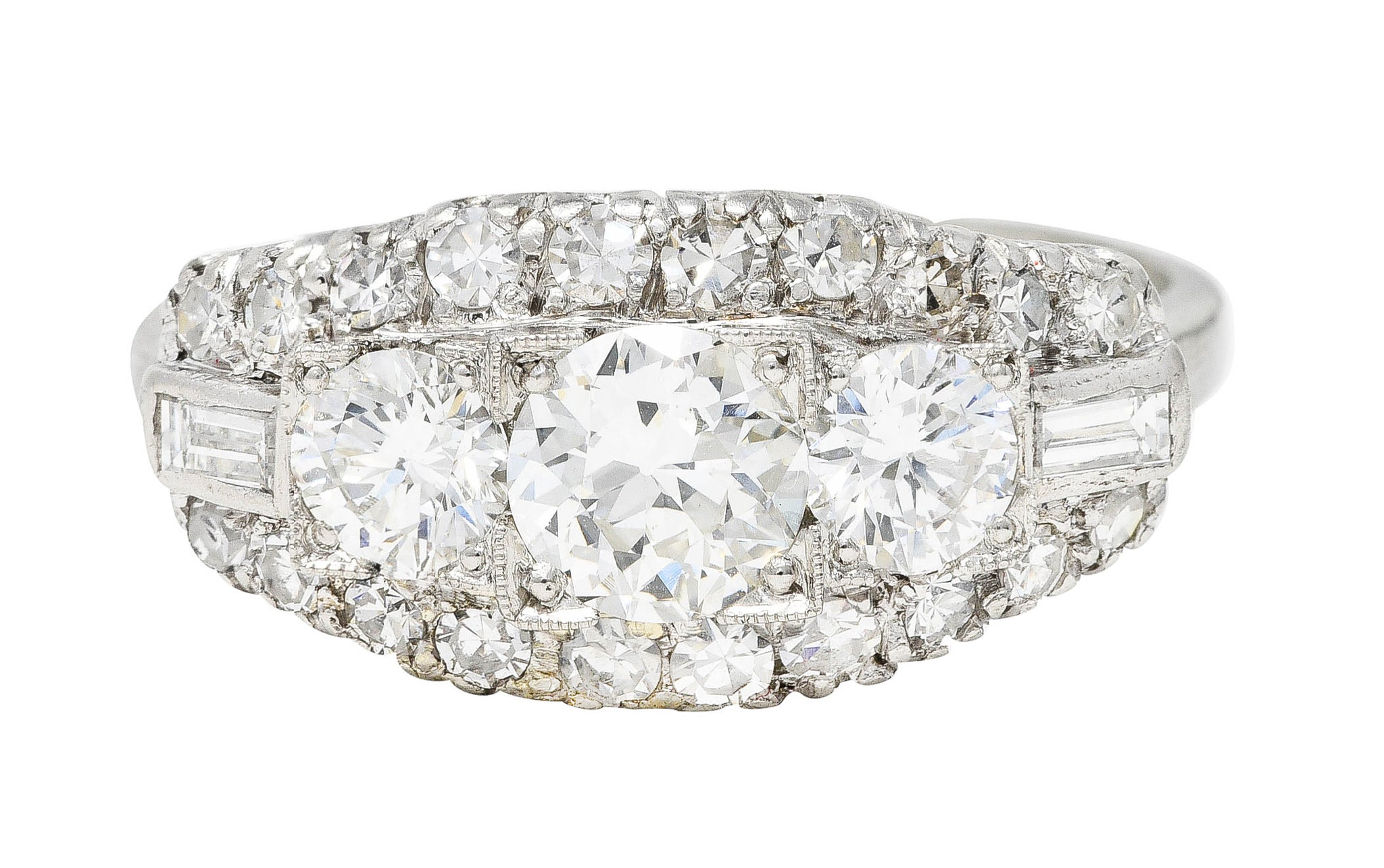 1950’s Mid-Century 1.85 CTW Diamond Platinum Vintage Fishtail Band Ring