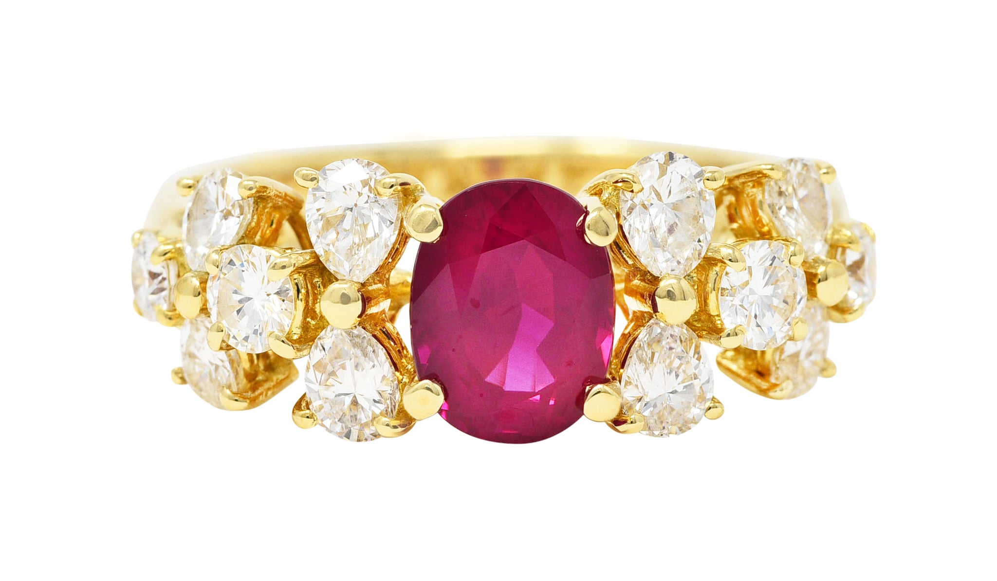 Vintage 2.77 CTW Oval Cut Burma Ruby Pear Cut Diamond 18 Karat Yellow ...