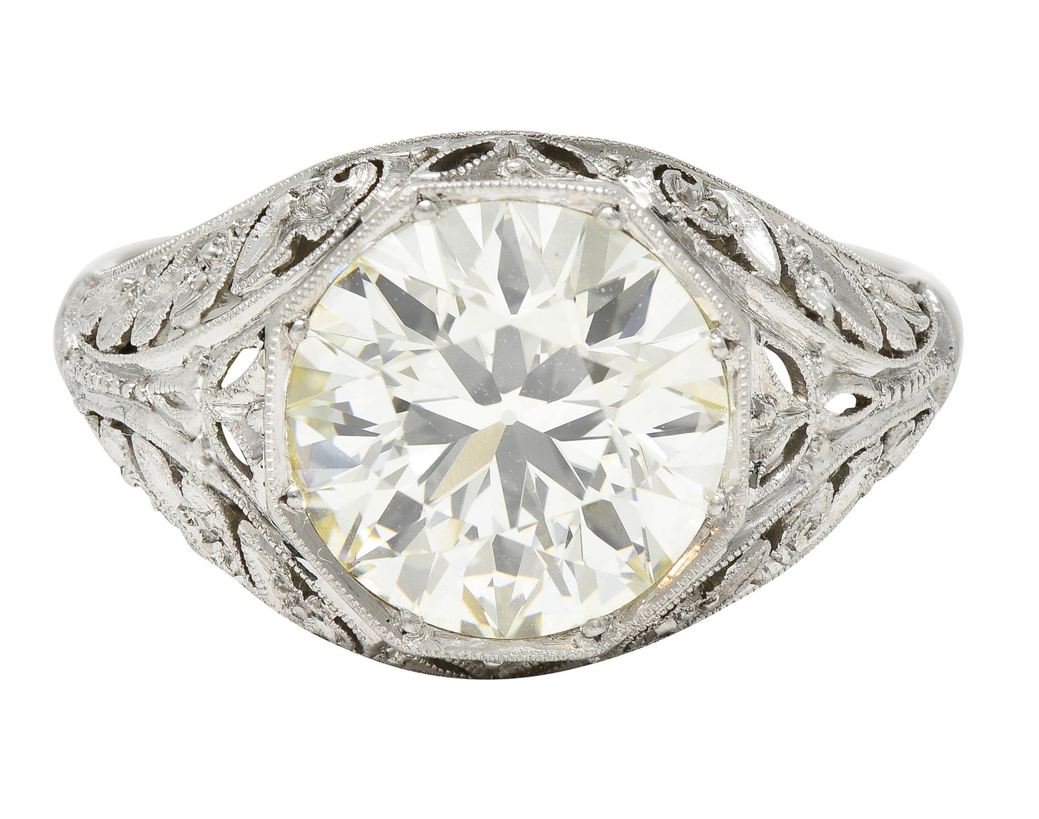 Art Deco 3.03 CTW Old European Cut Diamond Platinum Scrolling Foliate