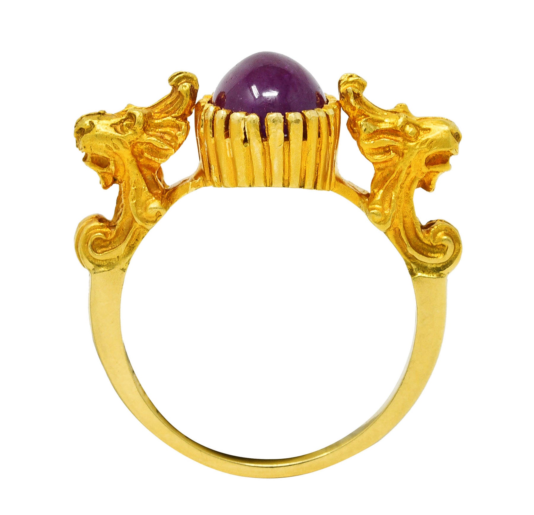 Vintage Italian 3.00 CTW Ruby Cabochon 18 Karat Yellow Gold Gargoyle ...