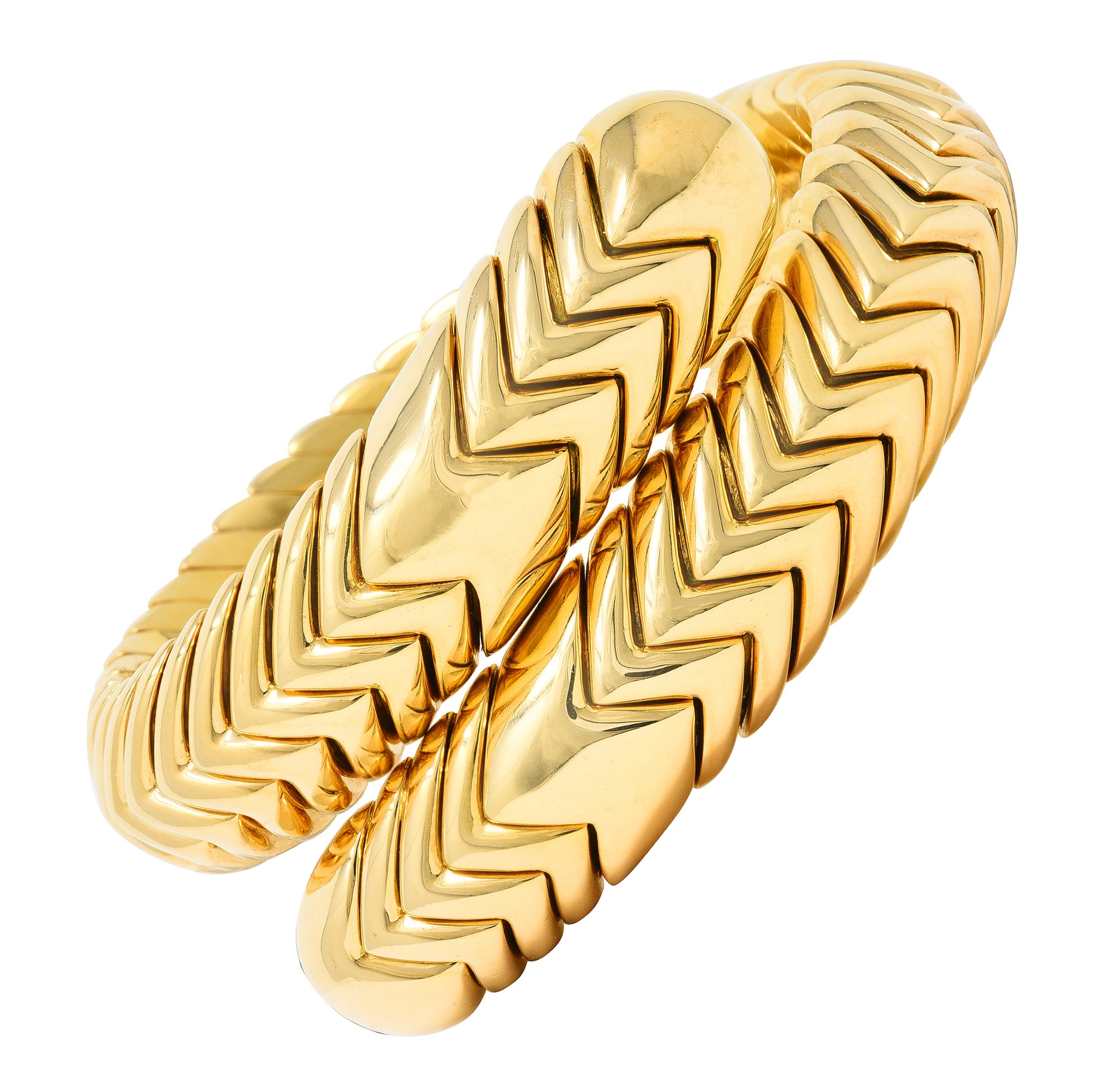 Bulgari 1990’s 18 Karat Yellow Gold Chevron Spiga Wrap Vintage Bangle ...