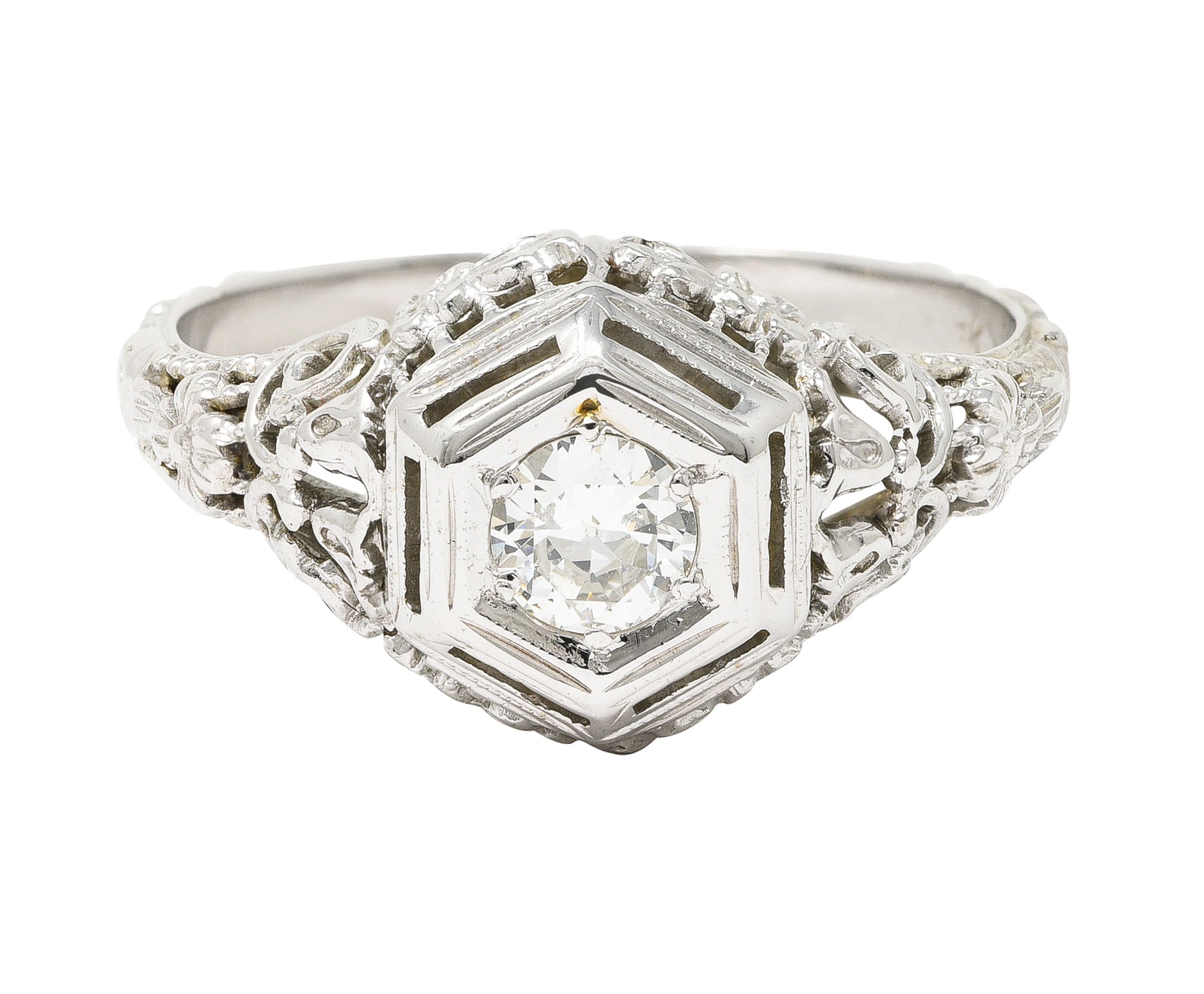Art Deco 0.25 CTW Old European Cut Diamond 18 Karat White Gold ...