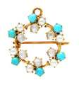 Victorian Pearl Moonstone Turquoise Clover 14 Karat Yellow Gold Wreath ...