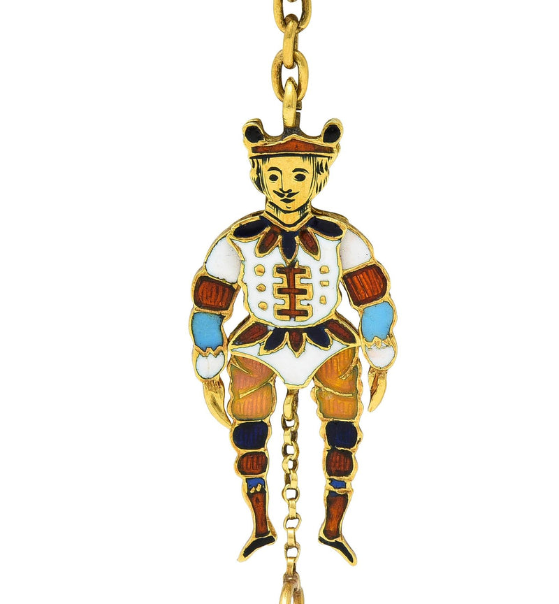 Victorian French Enamel 18 Karat Yellow Gold Jester Articulated Antique ...