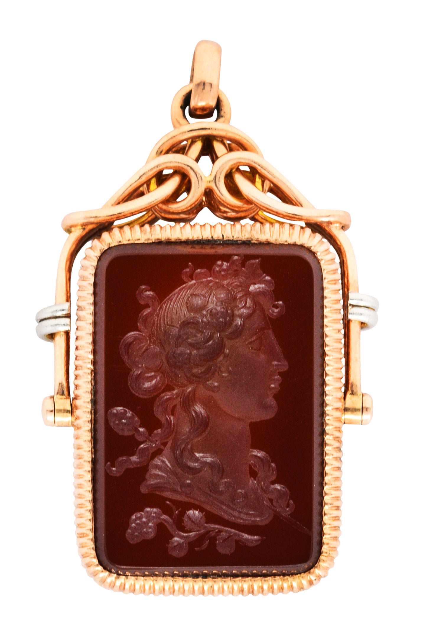 1900 Victorian Carnelian Sard Platinum 14 Karat Rose Gold Intaglio Locket