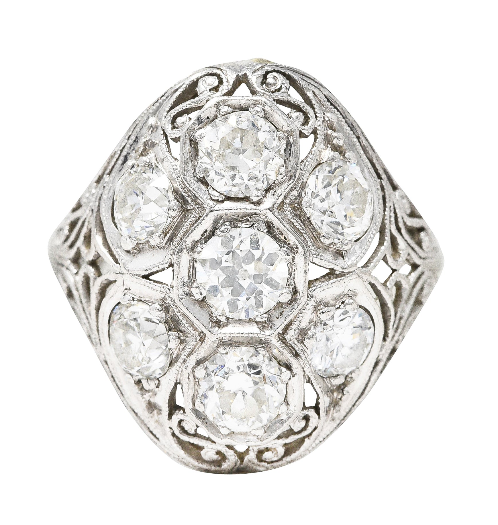 Edwardian 1.93 CTW Old European Cut Diamond Platinum Scrolling Antique ...