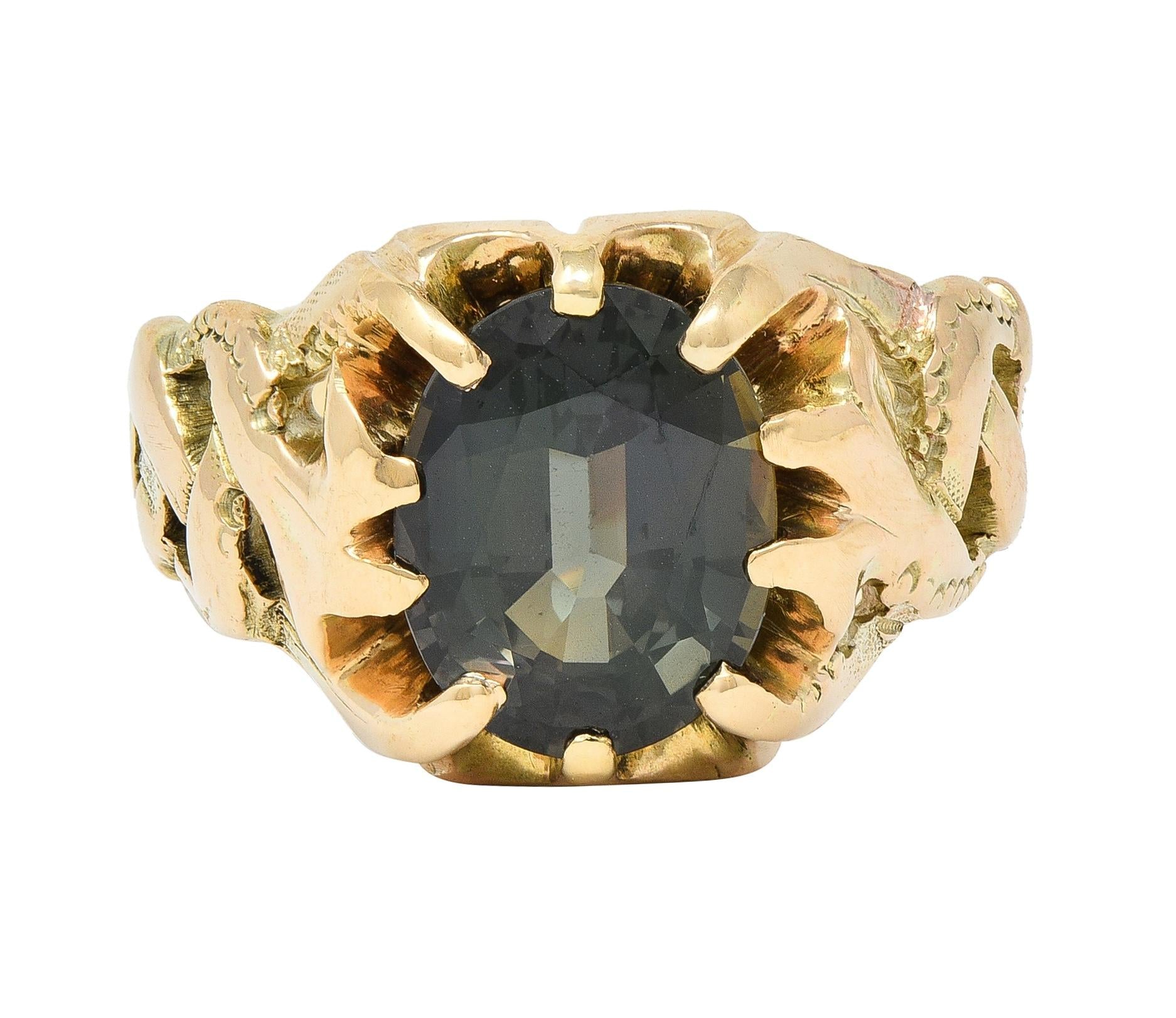 Victorian 3.81 CTW No Heat Color Change Sapphire 14 Karat Gold Belcher