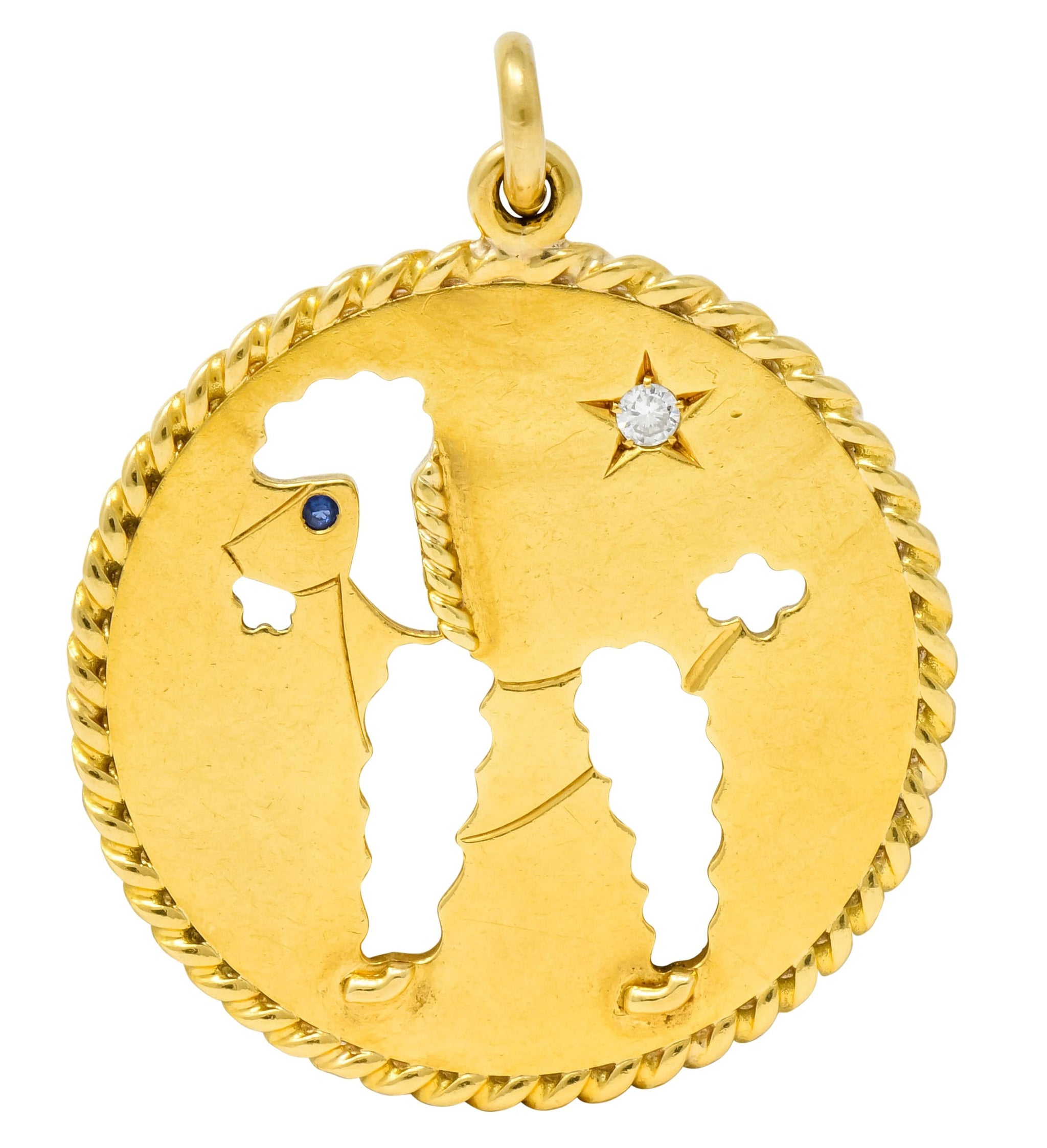 Cartier Mid-Century Diamond Sapphire 18 Karat Gold Large Poodle Dog ...