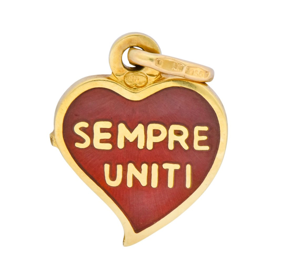 Contemporary Red Enamel 18 Karat Gold Sempre Uniti Heart Charm | Wilson ...