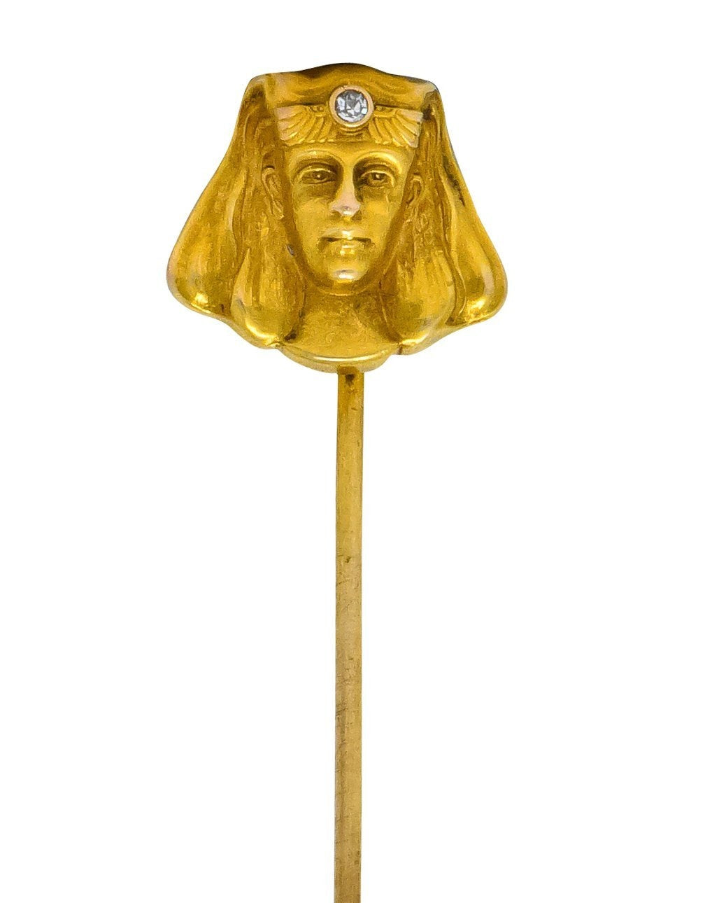 Egyptian Revival Diamond 14 Karat Gold Pharaoh Stickpin