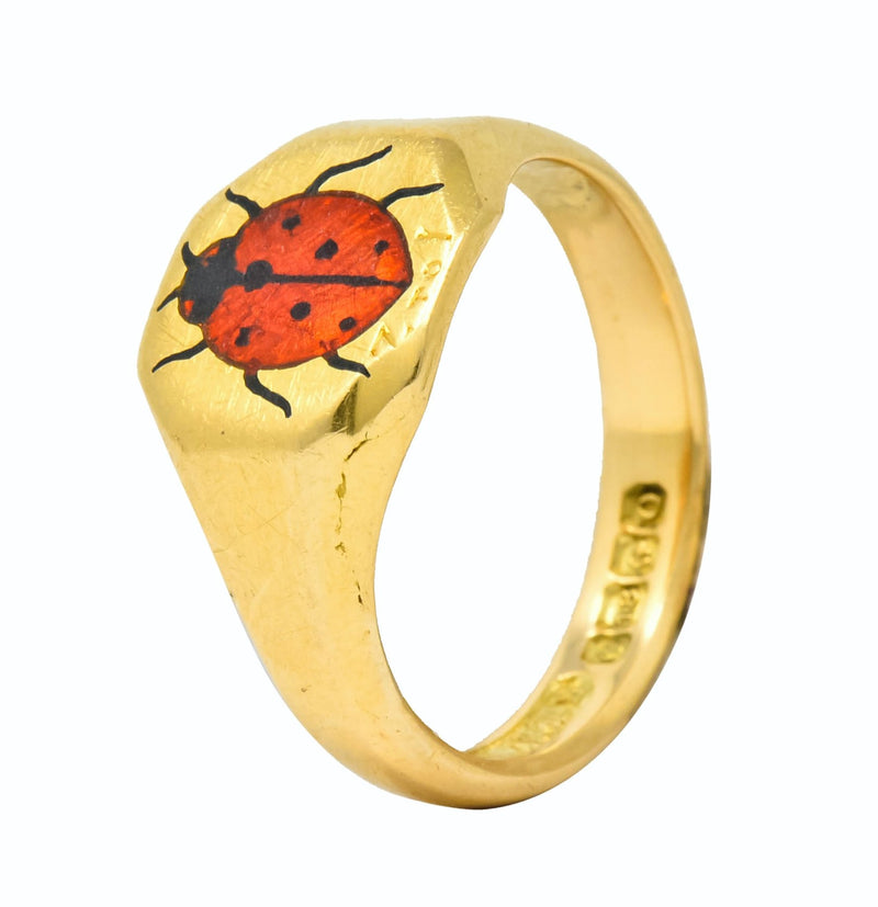 Retro 1938 Enamel 18 Karat Gold Ladybug Signet Pinky Ring | Wilson's ...