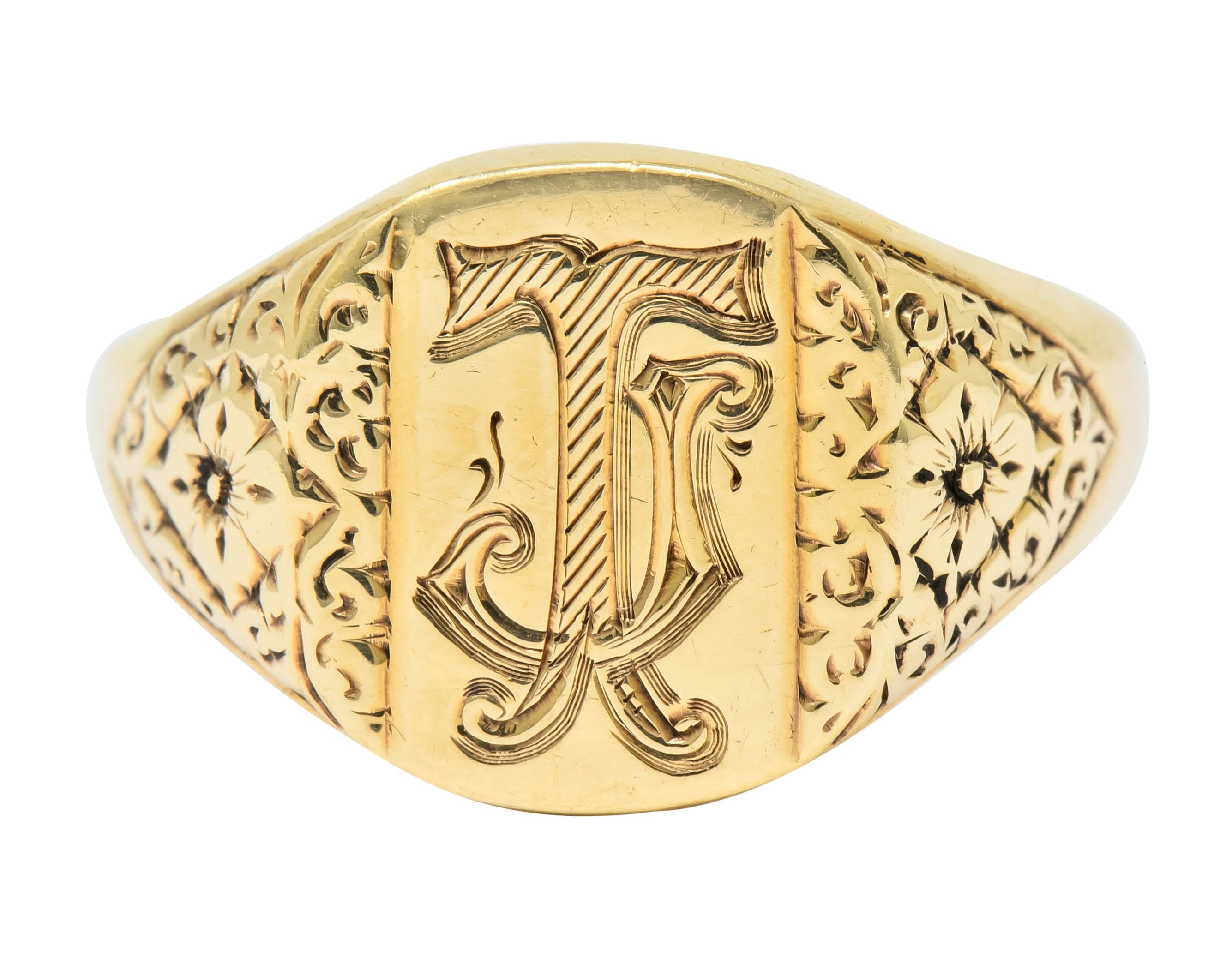 Vintage 9 Karat Yellow Gold British Signet Unisex Monogram Ring ...