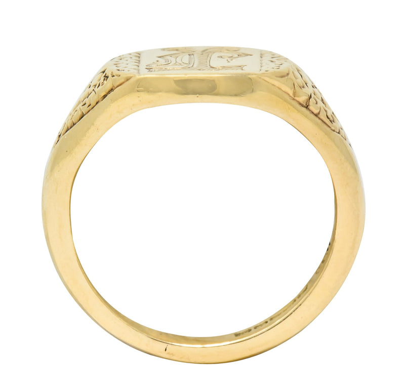 Vintage 9 Karat Yellow Gold British Signet Unisex Monogram Ring ...