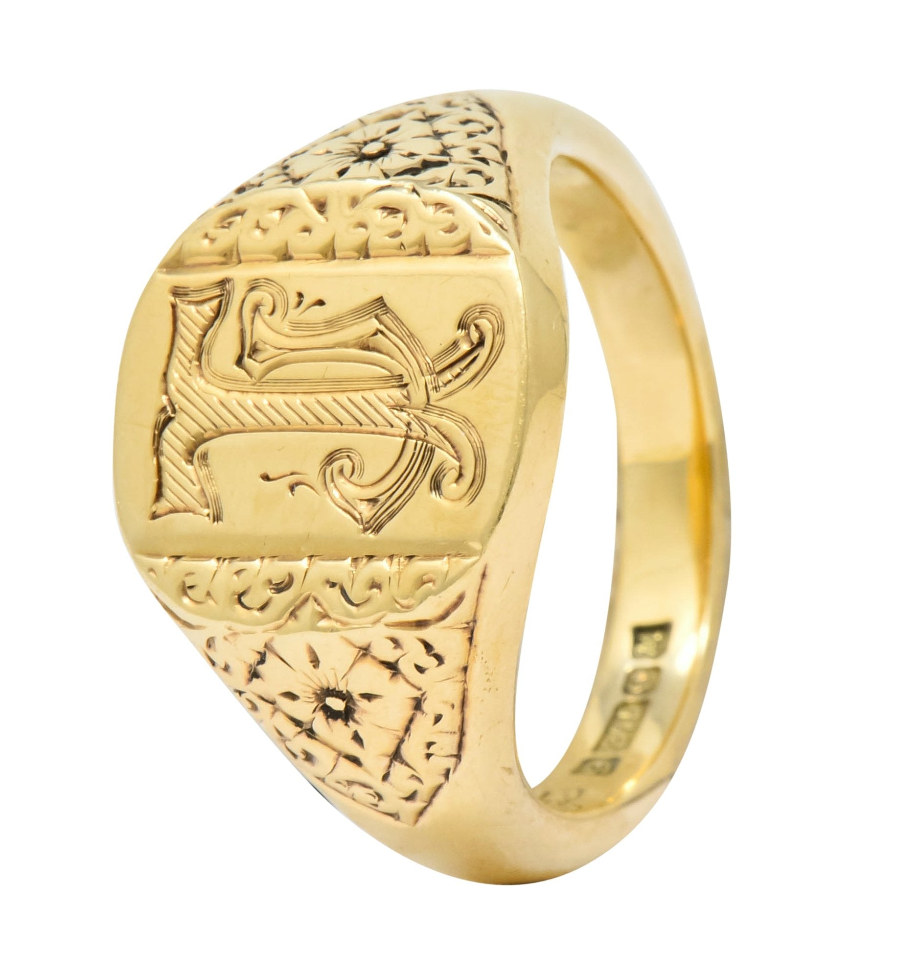 Vintage 9 Karat Yellow Gold British Signet Unisex Monogram Ring ...